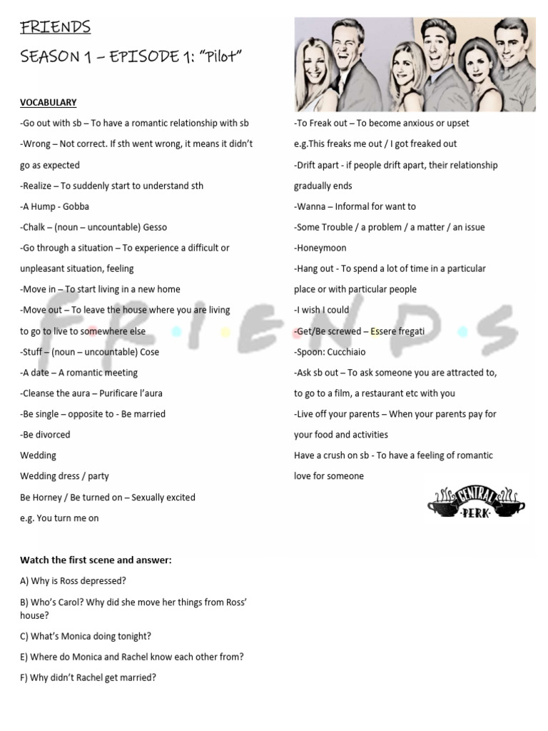Friends Season 1 Episode 1 Vocabulary Guide | PDF