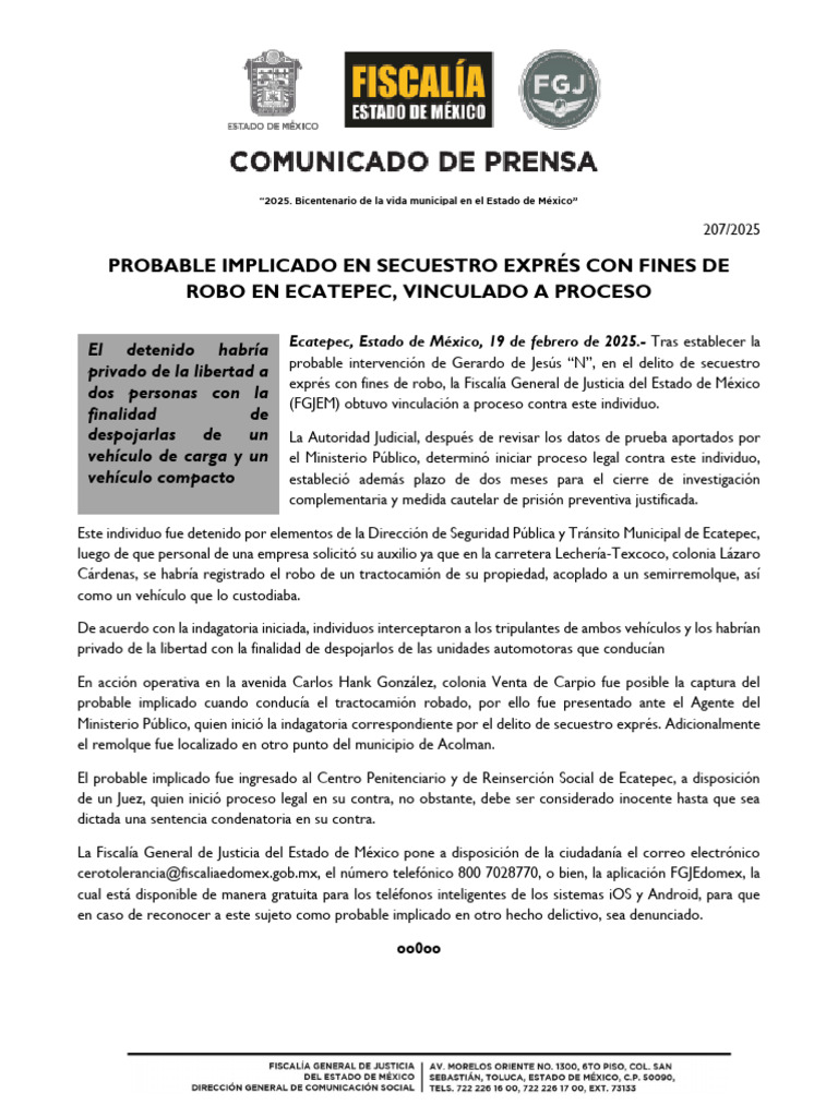 Comunicado 207 2025 | PDF | Secuestro | México