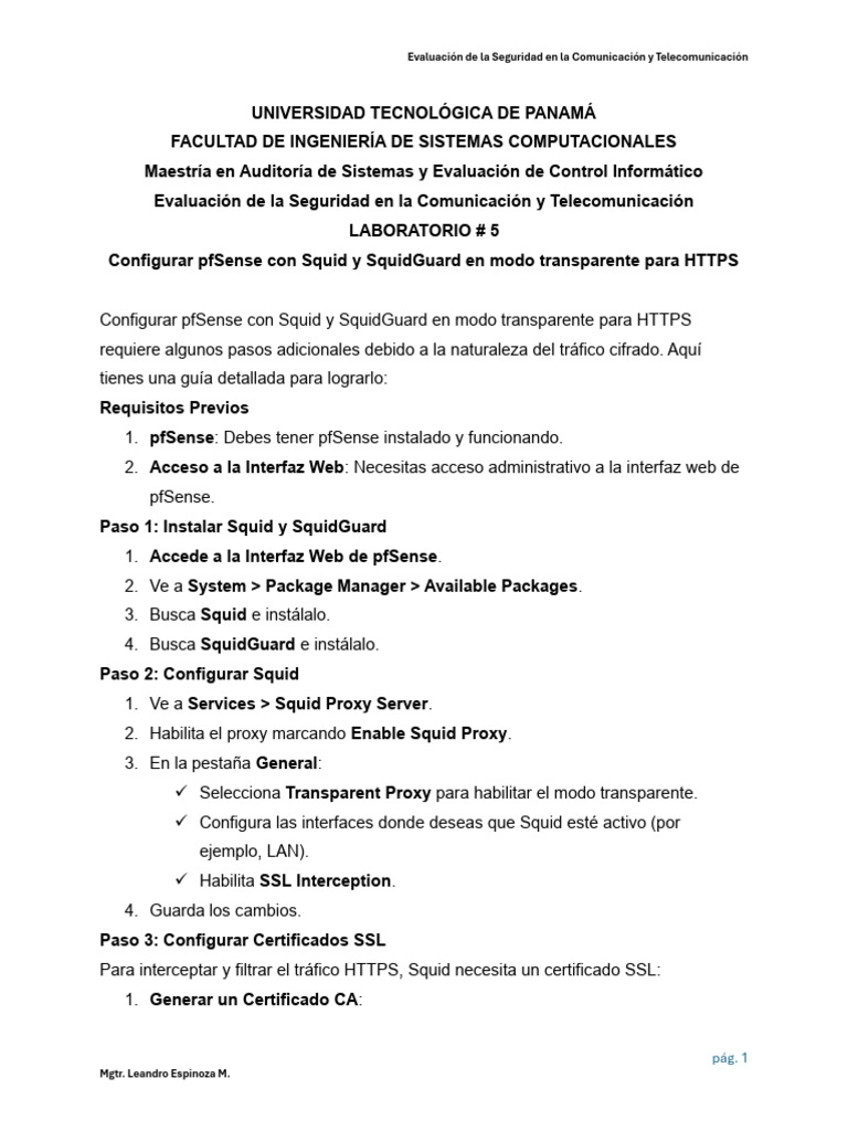 Lab # 5 Configurar Pfsense Con Squid y SquidGuard en Modo Transparente para HTTPS | PDF ...