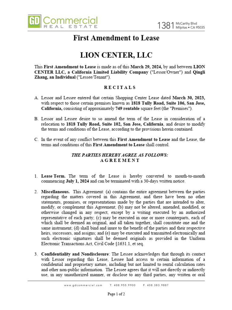1818-106 Qingli Zhang 1AE - 3.29.24 | PDF | Lease | Justice