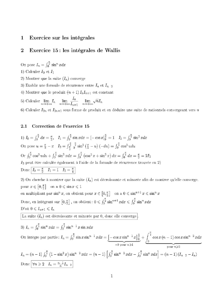 2 Exercice 15 - Les Intégrales de Wallis - PDF Téléchargement Gratuit | PDF