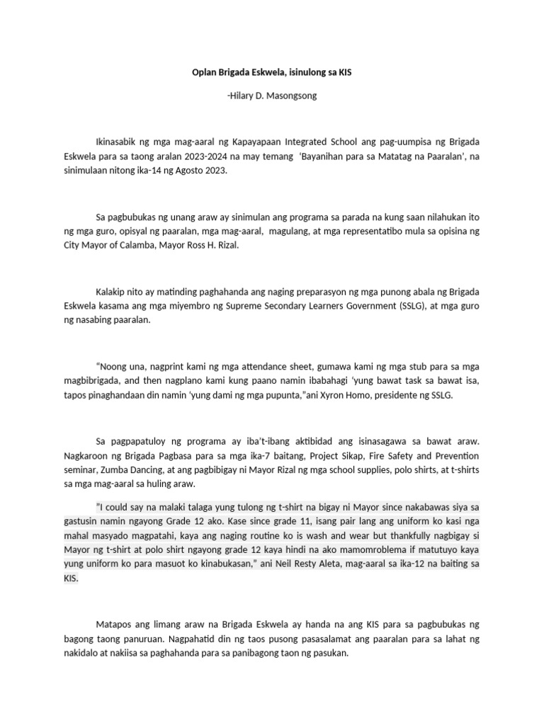 News. Oplan Brigada Eskwela | PDF