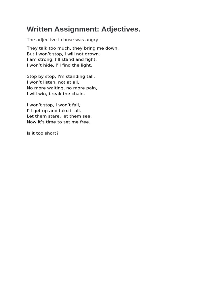 Written Assignment Adjectives | PDF