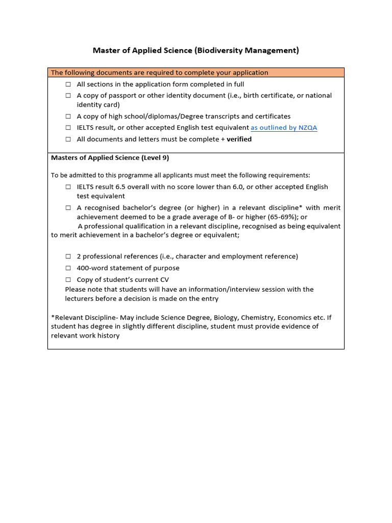 Master of Applied Science - Entry Checklist | PDF
