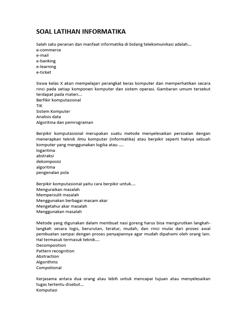 Soal Informatika Latihan Sas | PDF