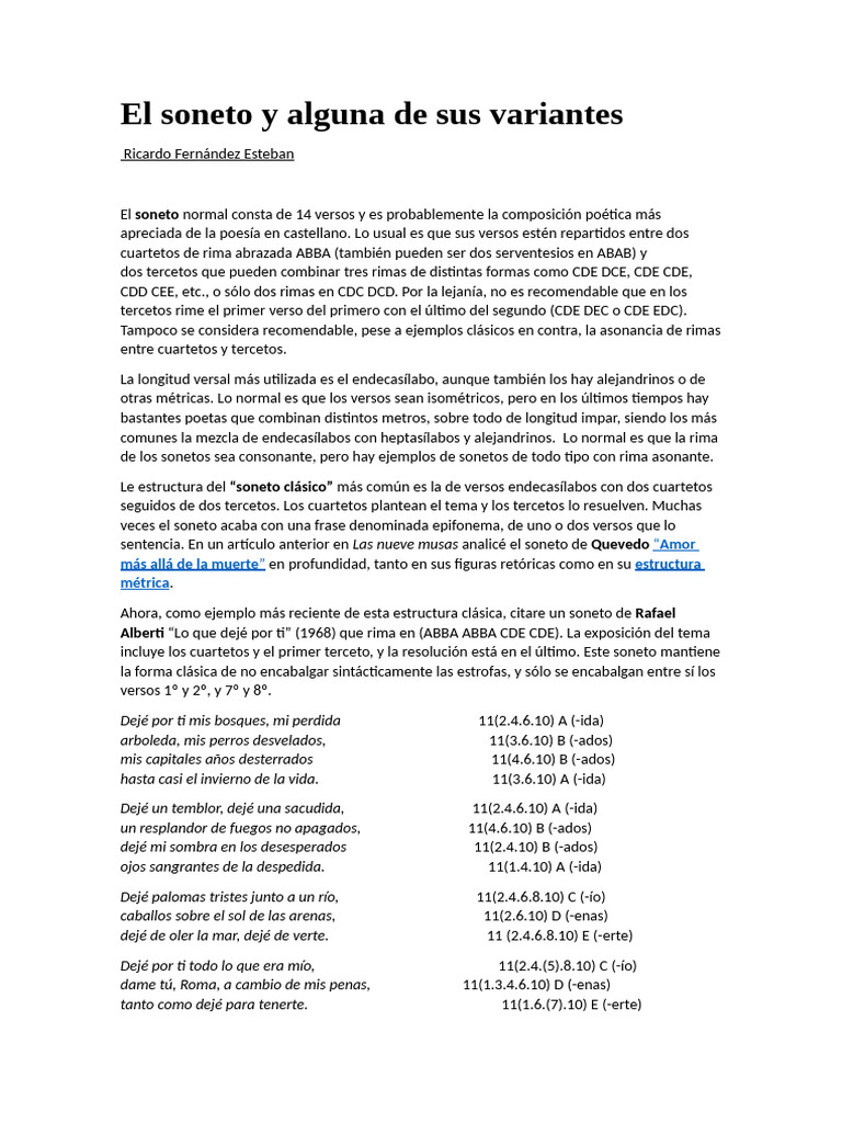 Estructura y variantes del soneto | PDF | Sonetos | Metro (poesía)
