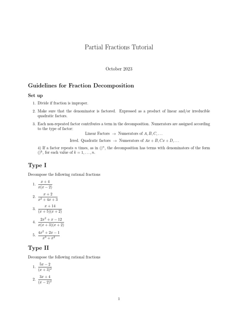 Partial Fractions Tutorial | PDF | Mathematical Objects | Numerical ...