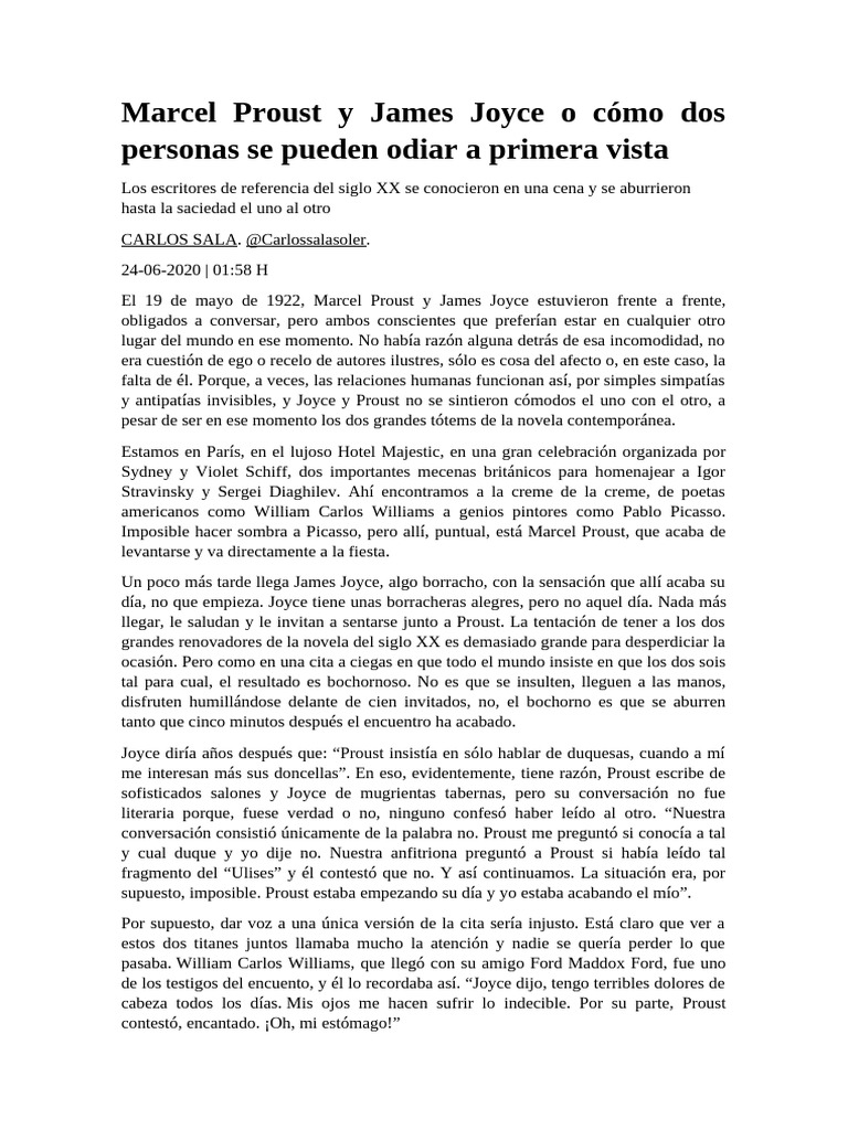 Marcel Proust y James Joyce o Cómo Dos Personas Se Pueden Odiar A Primera Vista | PDF | James ...