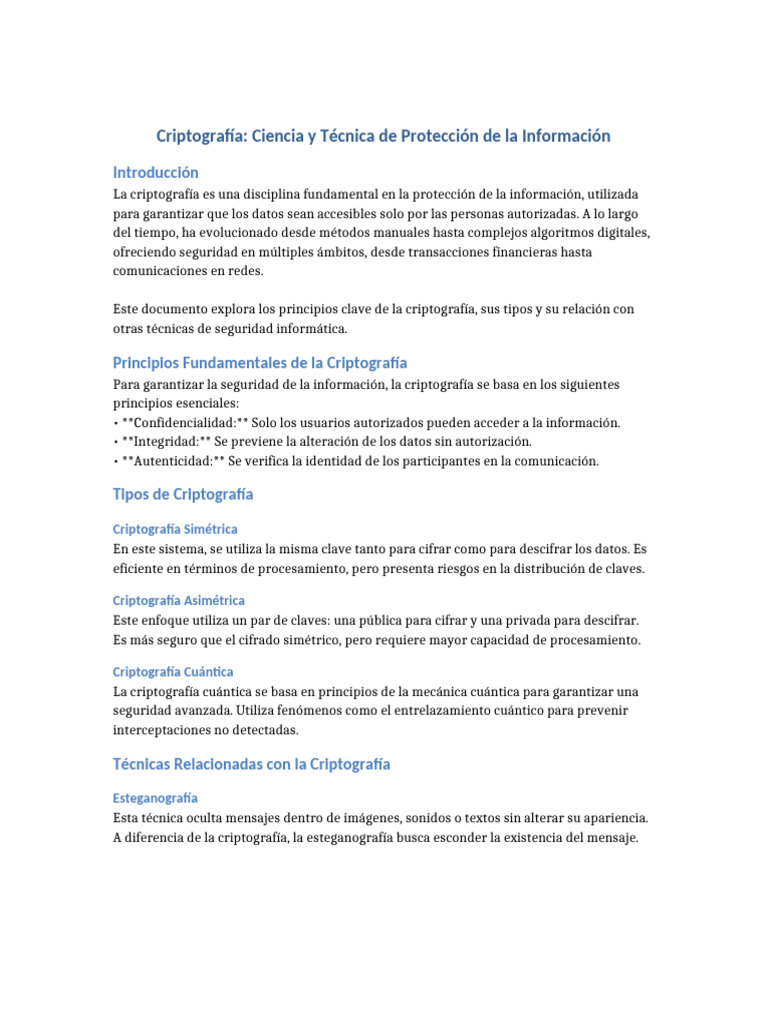 Criptografía: Principios y Tipos | PDF | Cifrado | Clave (criptografía)