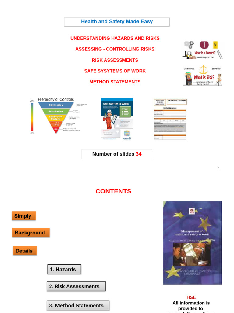 Understanding Hazards - Risk Assessment - Controlling Risks - Method Statements | PDF | Hazards ...