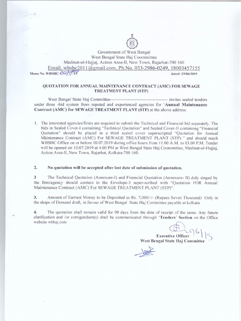 Quotation For AMC For Sewage Treatment Plant | PDF