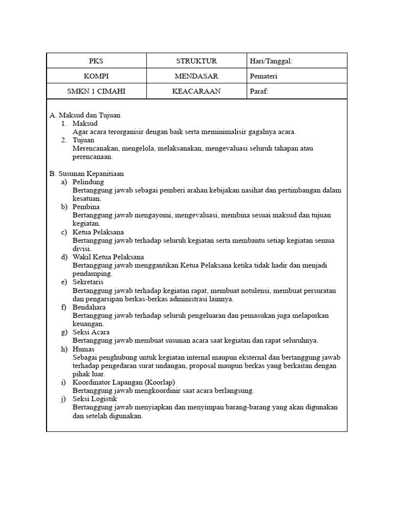 Struktur dan Rencana Acara PKS SMKN 1 | PDF