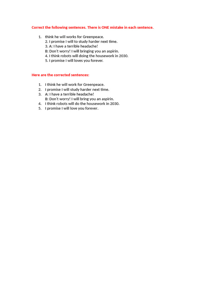 Sentence Correction Exercises | PDF