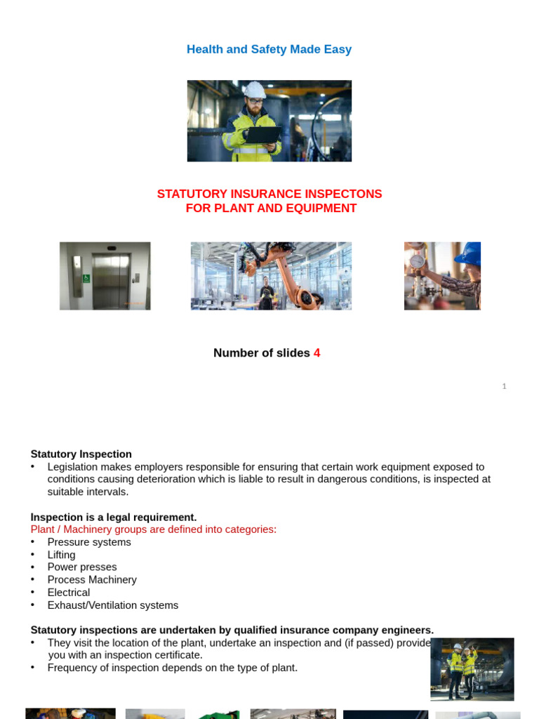 Statutory Insurance Inspectons For Plant and Equipment | PDF