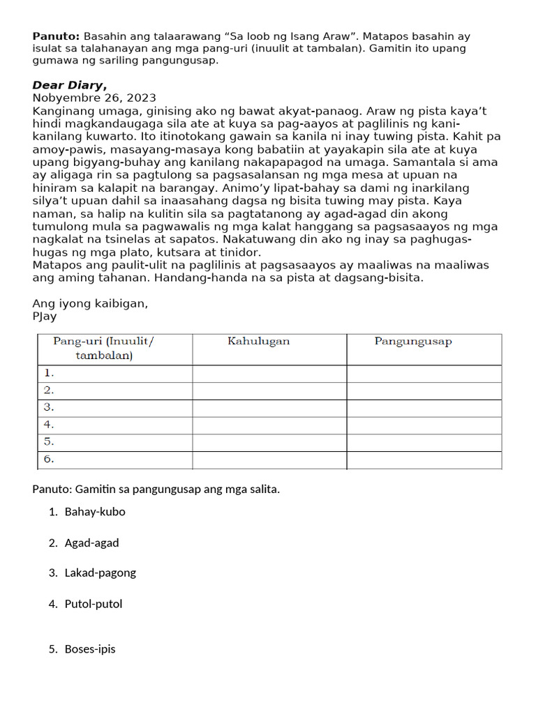 tambalan at inuulit | PDF