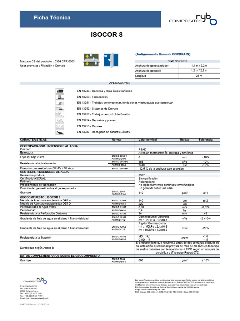 Ficha Técnica Geocompuesto ISOCOR 8 | PDF