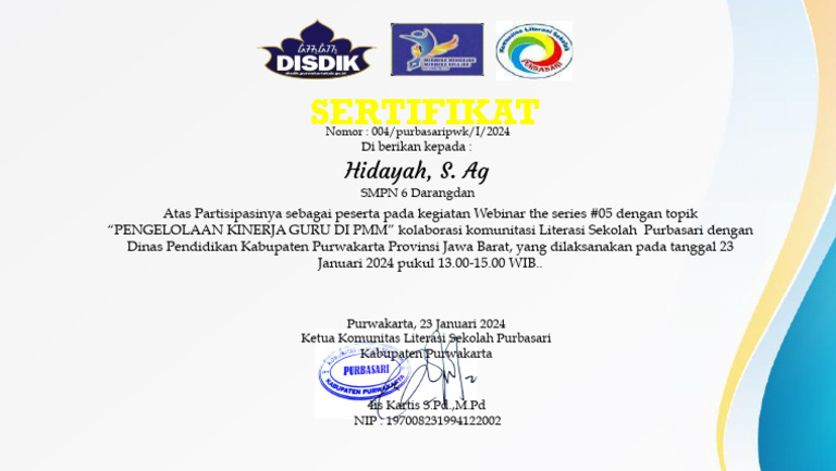 Hidayah, S. Ag Sertifikat Purbasari | PDF