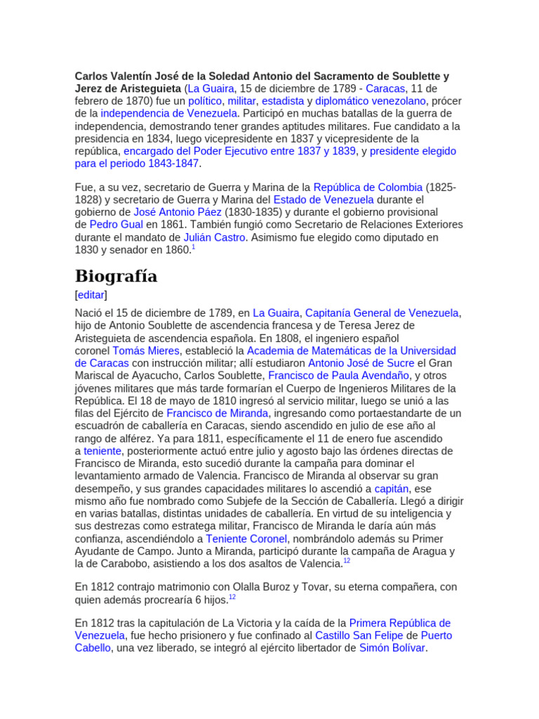 Carlos Valentín José de La Soledad Antonio Del Sacramento de Soublette ...