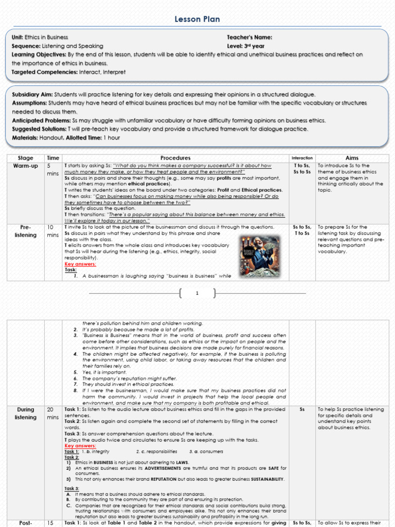 Business Ethics Lesson Plan | PDF | Business Ethics | Reputation