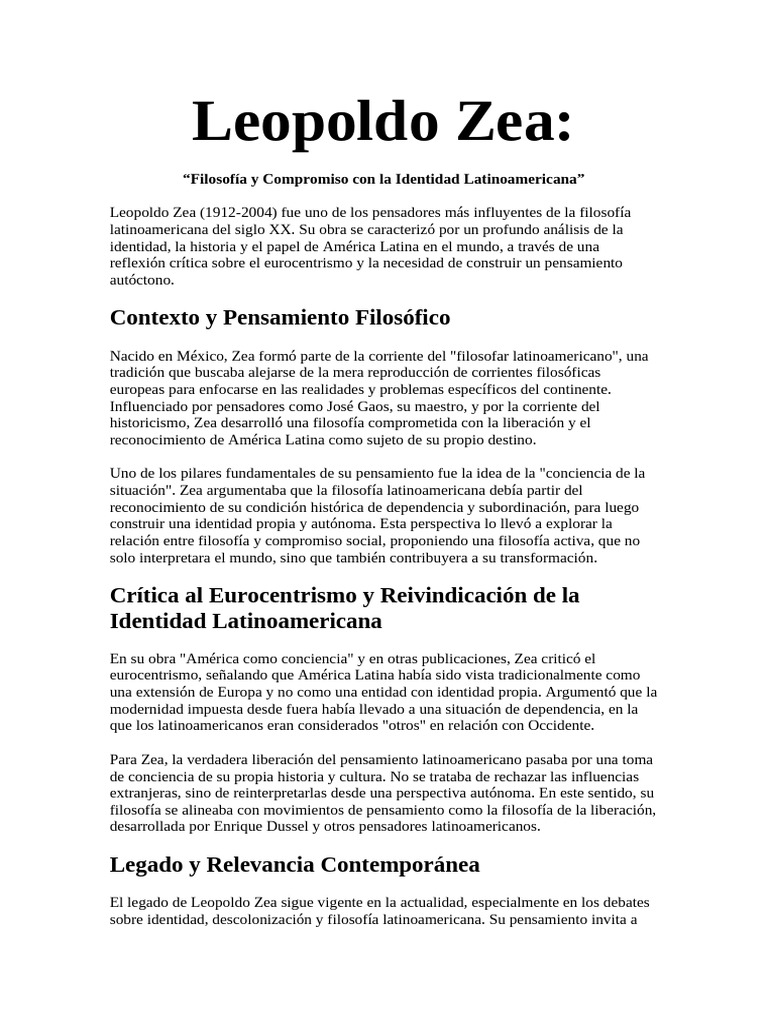 Leopoldo Zea: Identidad y Filosofía Latinoamericana | PDF | America ...