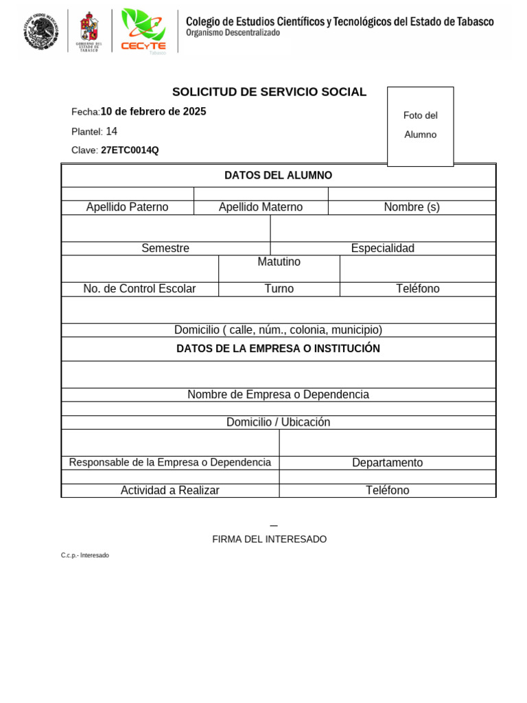 Solicitud Y Reporte De Servicio Social Pdf