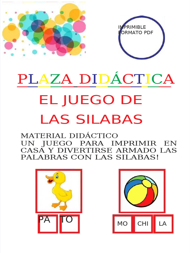 Juego Imprimible de Silabas para Niños | PDF