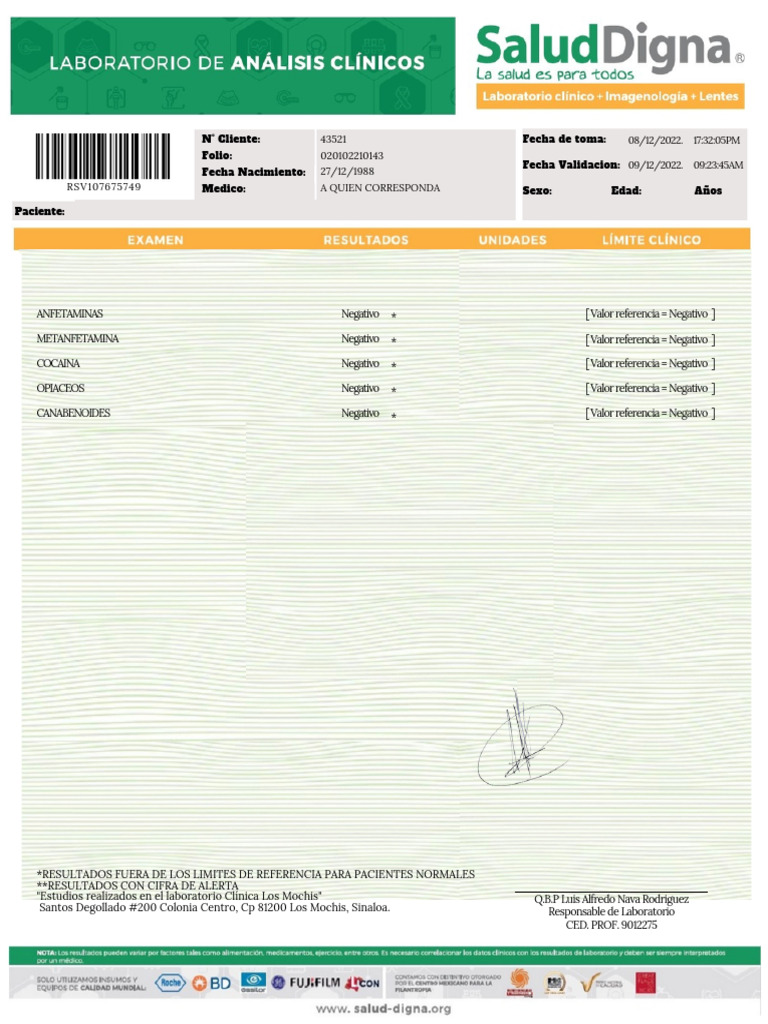 Resultados Antidoping Salud Digna | PDF