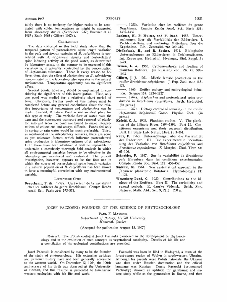 Ecology - 1967 - Maycock - JOZEF PACZOSKI Founder of the Science of ...