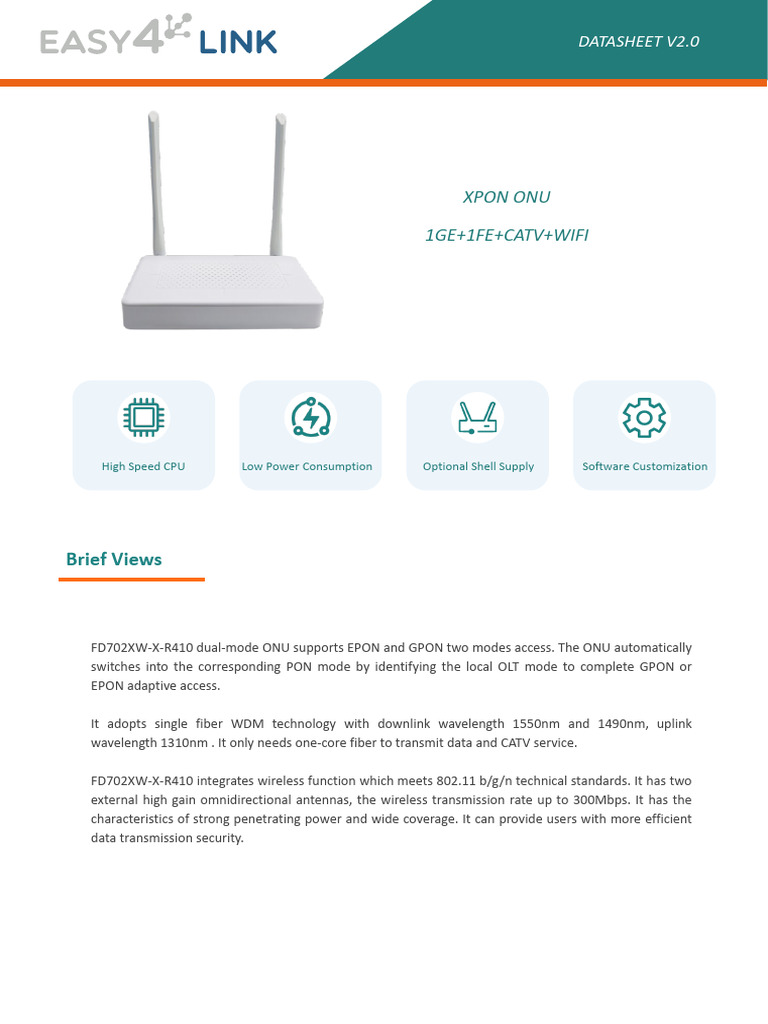 Dual-Mode ONU with WiFi & CATV Support | PDF | Electrical Engineering ...