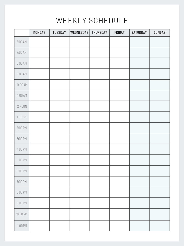 Weekly Time Schedule Template | PDF