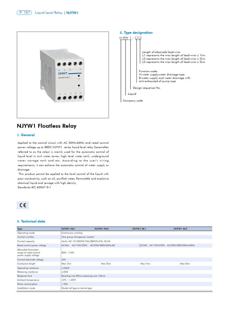 NJYW1-Liquid Level Relay-Catalog | PDF | Relay | Water