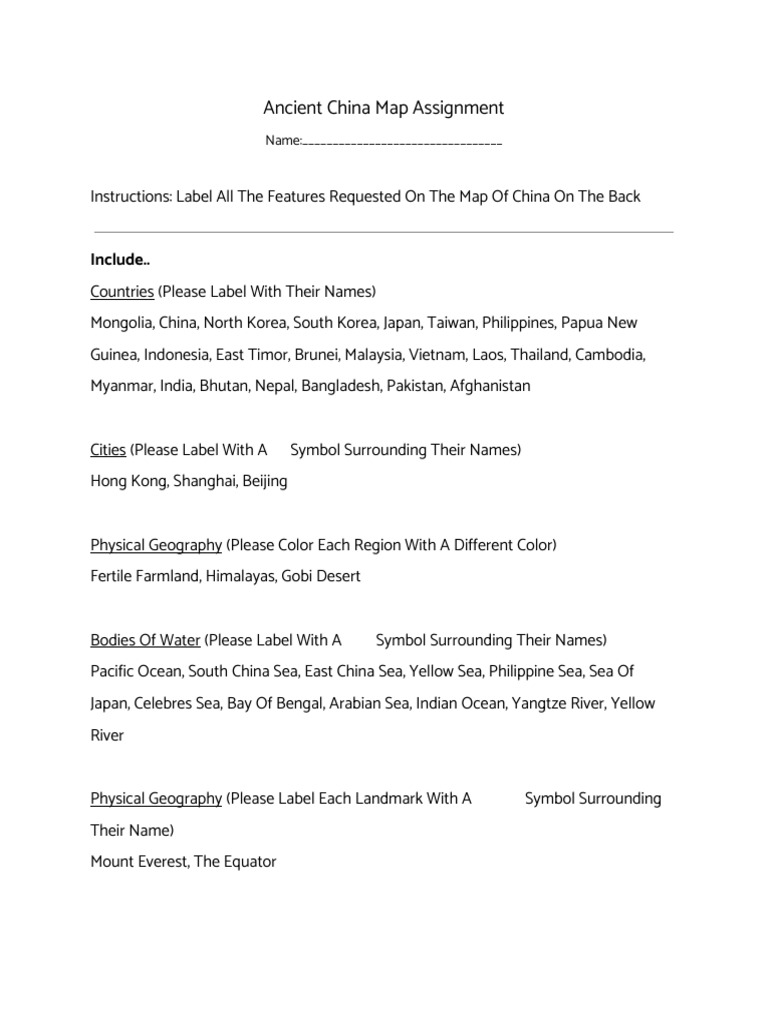 Ancient China Map Activity | PDF