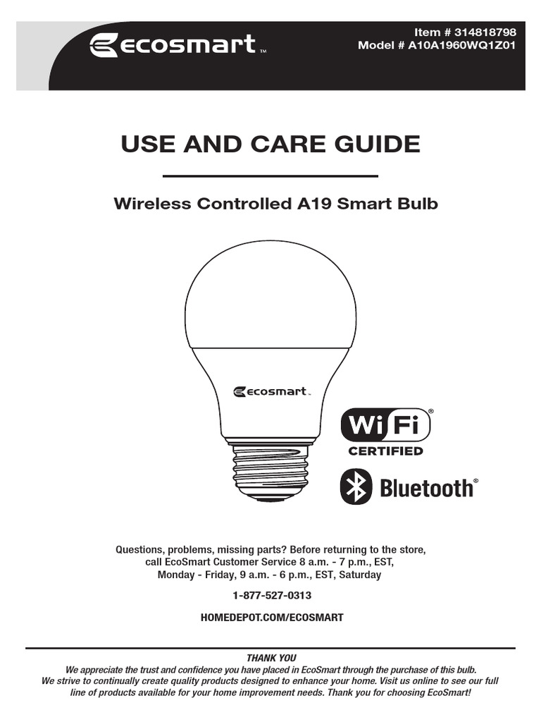 Ecosmart A19 Wireless Controlled Light Bulb | PDF | Wi Fi | Qr Code