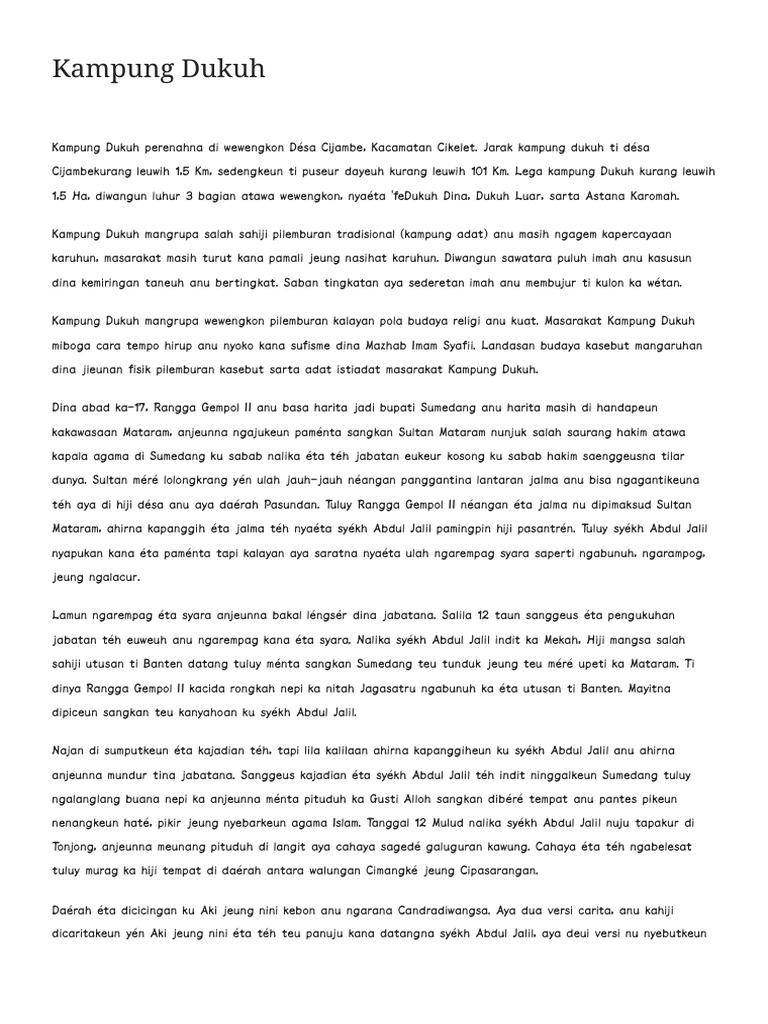 Kampung Dukuh - Wikipédia Sunda, Énsiklopédi Bébas | PDF
