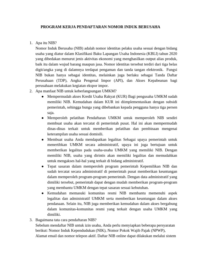 Panduan Lengkap Daftar NIB UMKM | PDF