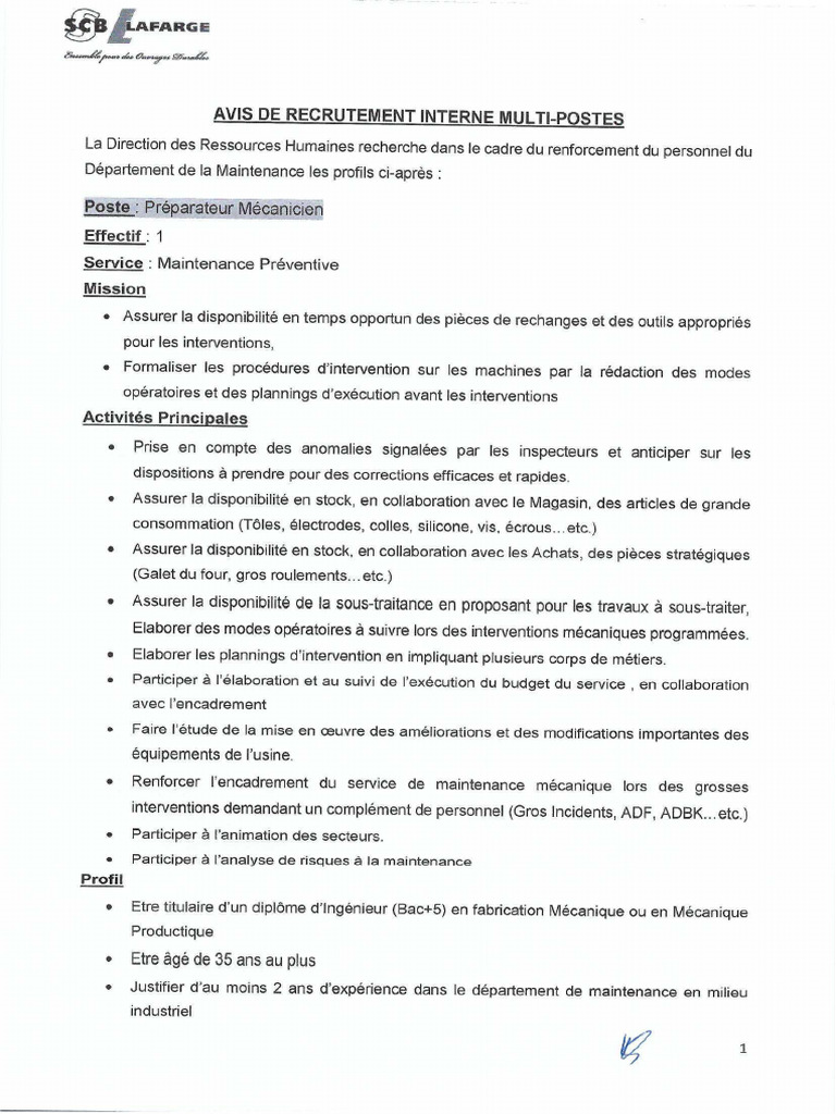 Avis de Recrutement Interne Multi Postes Maintenance | PDF