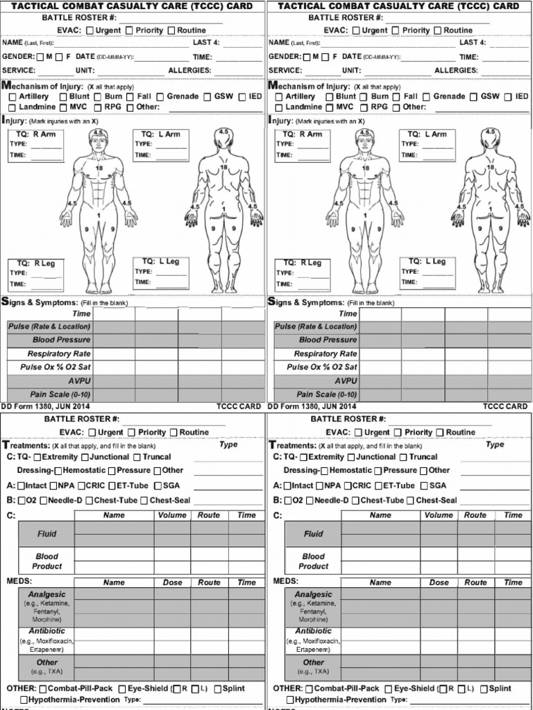 TCCC Card - DD Form 1380 - Jun 2014 - Mod2 221201 | PDF | Military ...