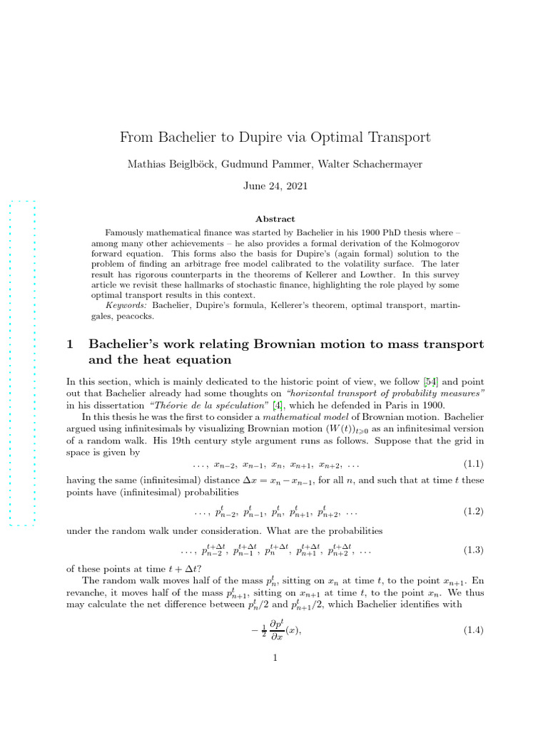 Bachelier to Dupire: Optimal Transport Insights | PDF | Markov Chain ...