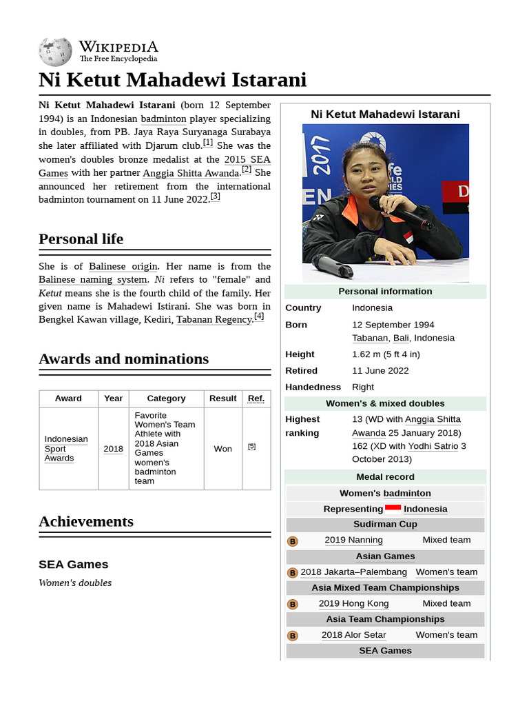 Ni Ketut Mahadewi: Indonesian Badminton Star | PDF | Sports Competitions