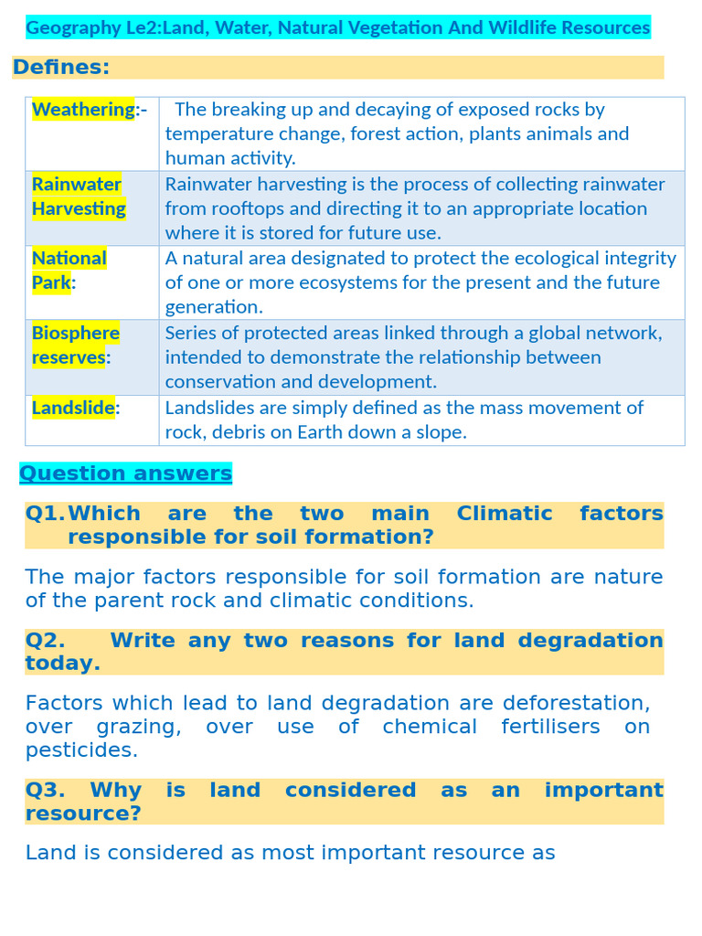 Geo QA L2 Land Water Natural Vegetation | PDF | Soil | Horticulture