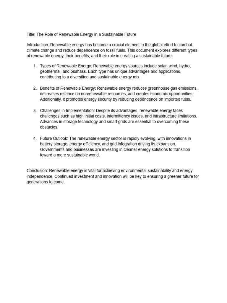 Renewable Energy for a Sustainable Future | PDF