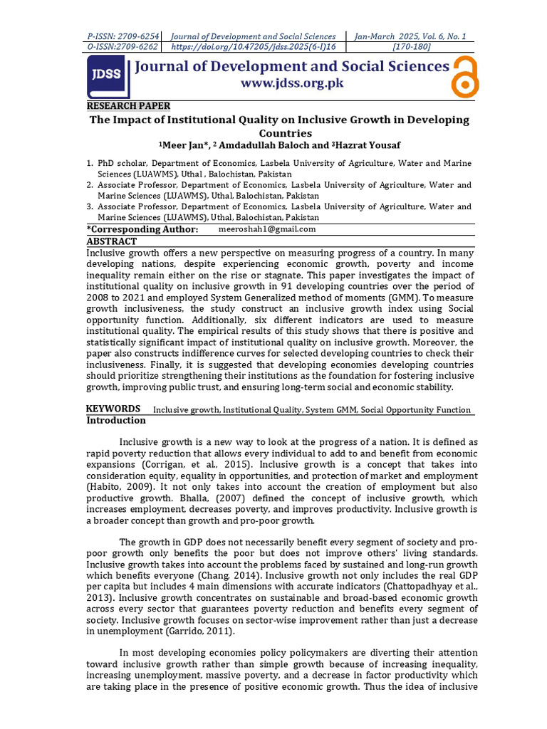 16.+The+Impact+of+Institutional+Quality+on+Inclusive+Growth+in+Developing+Countries | PDF ...
