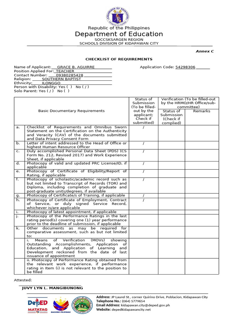 Teacher Application Requirements Checklist | PDF