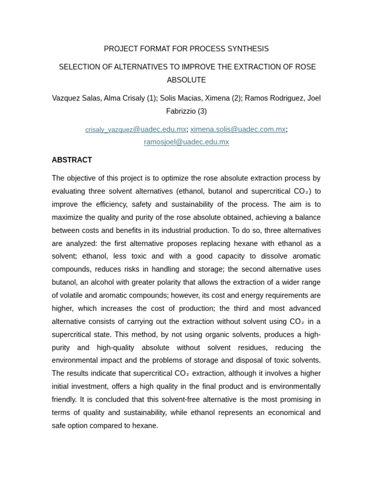 Selection of Alternatives to Improve the Extraction of Rose Absolute ...