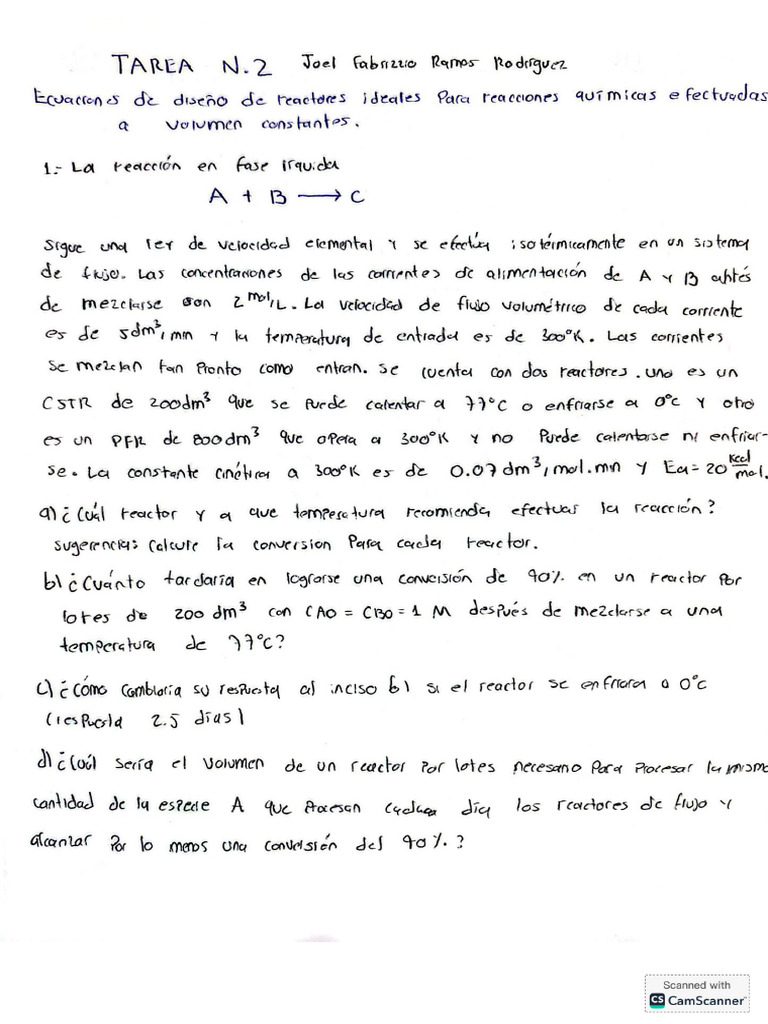 Tarea N2 Reactores Joel Ramos Rodríguez | PDF