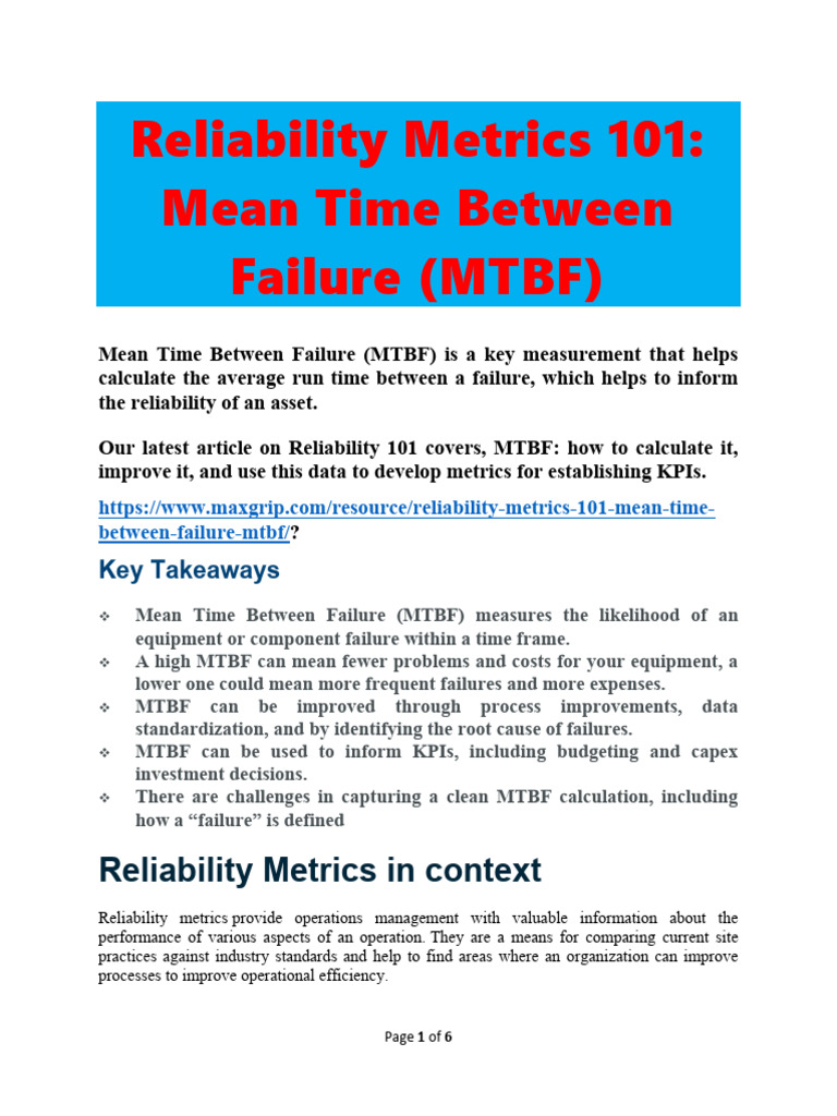 Reliability_Metrics_101_Mean_Time_Between_Failure_MTBF_1649349981 | PDF | Reliability ...