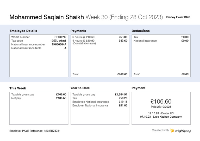 Payslip - Mohammed Saqlain Shaikh - 27-10-2023 | PDF