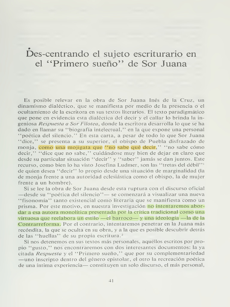 Descentrando el sujeto escriturario en el Primero sueño de Sor Juana | PDF | Verbo