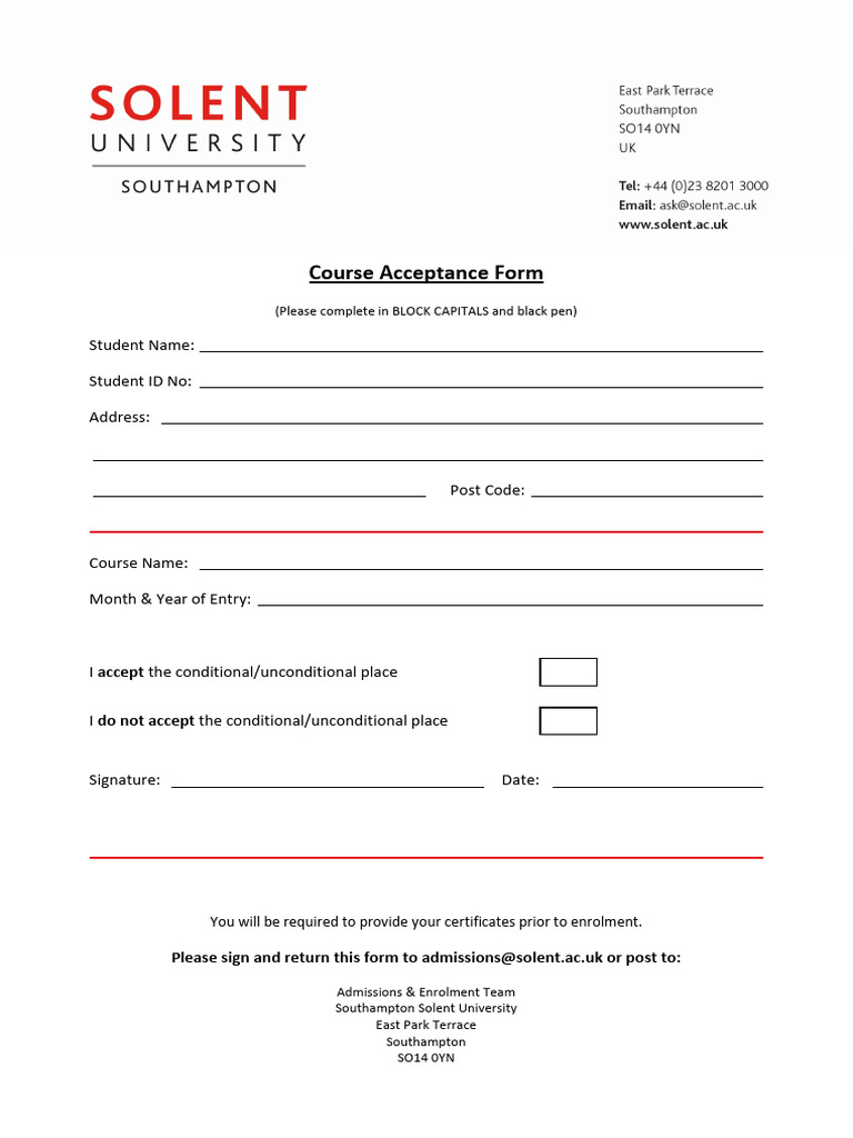Course Acceptance Form | PDF