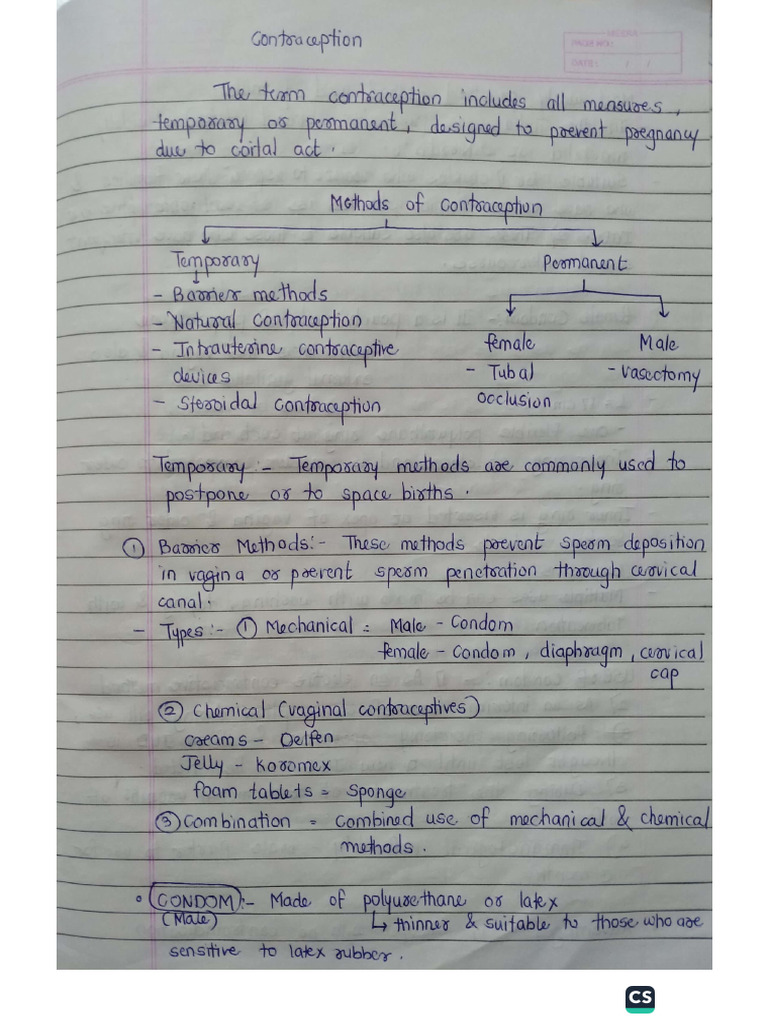 Contraception Notes Pdf
